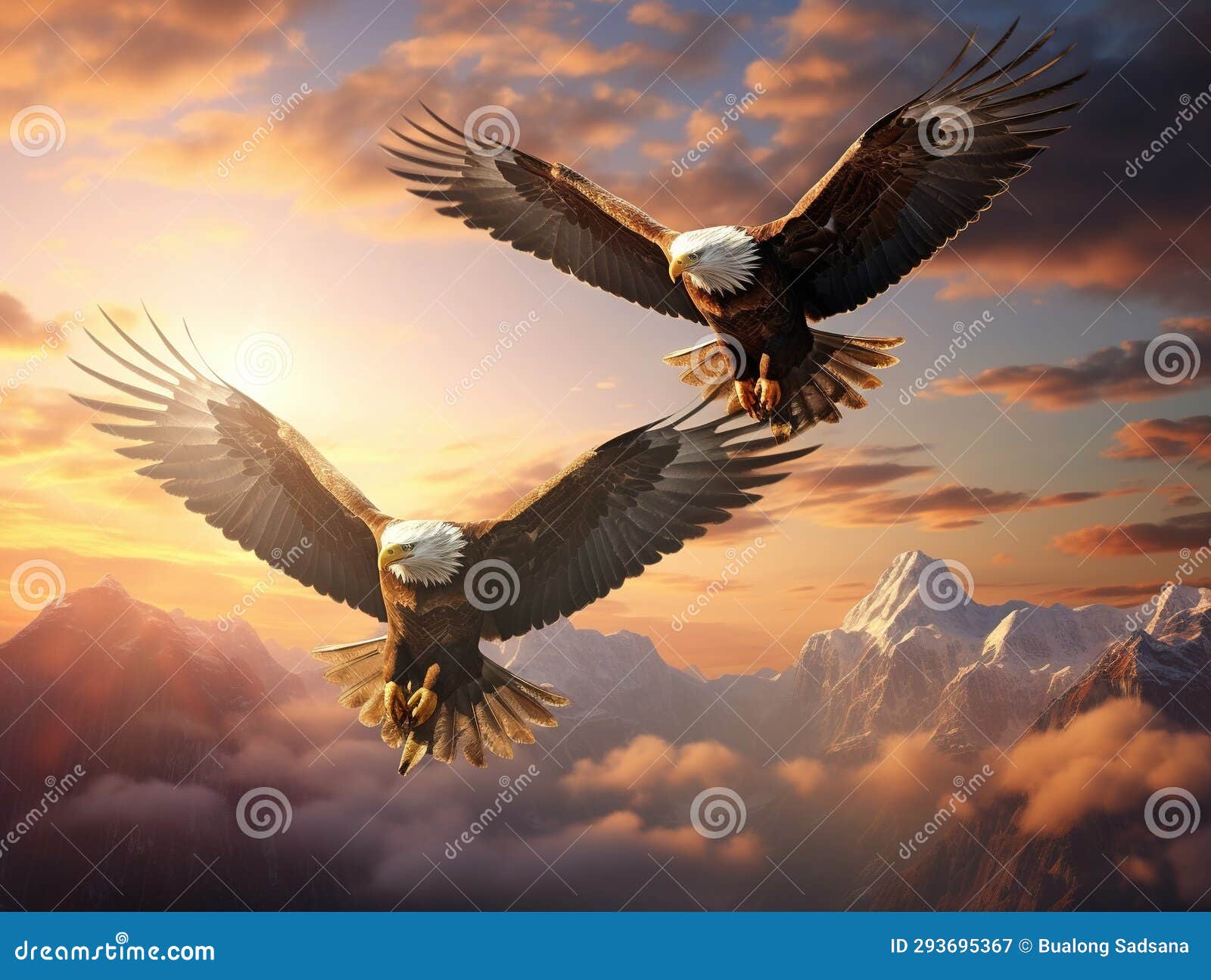 Ai Generated Illustration Wildlife Concept of Two Eagles Soaring. Stock ...