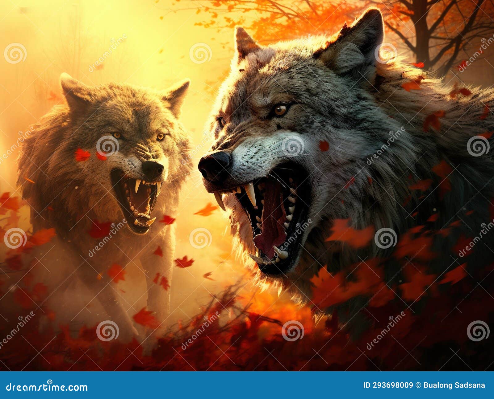 Ai Generated Illustration Wildlife Concept of Wolf Afraid in Sunset ...