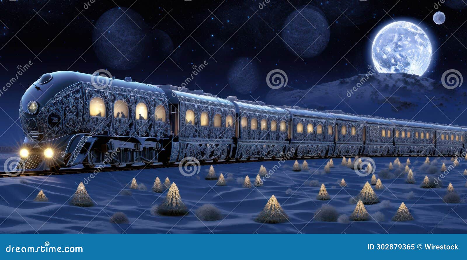 AI Generated Illustration of a Winter Scene of a Train Pulling a ...