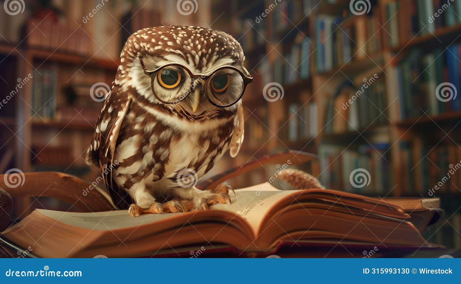 AI Generated Illustration of a Wise Owl with Spectacles Perched on an ...