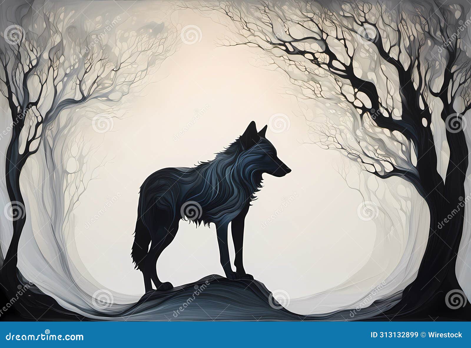 AI Generated Illustration of a Wispy Wolf Standing in a Dense Forest ...