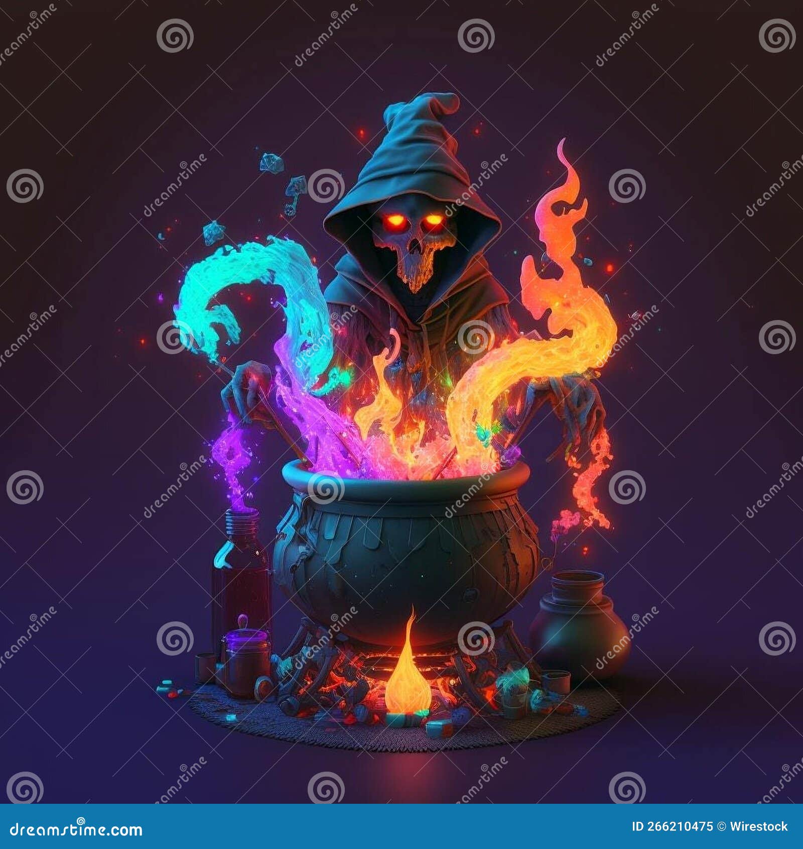 AI-generated Illustration of a Witch Mixing Colourful Potions in a ...