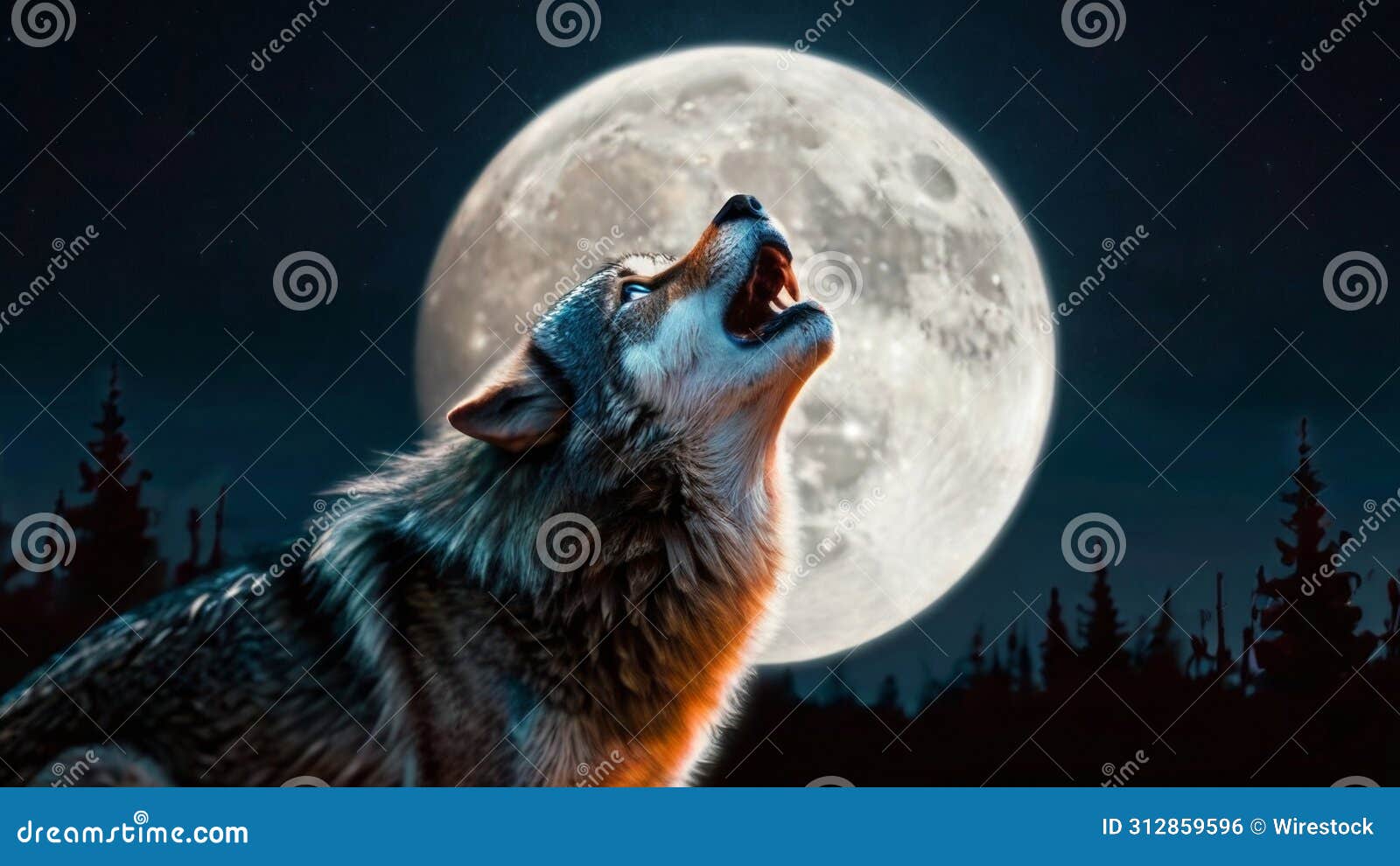 AI Generated Illustration of a Wolf Barking at the Moon Stock Photo ...