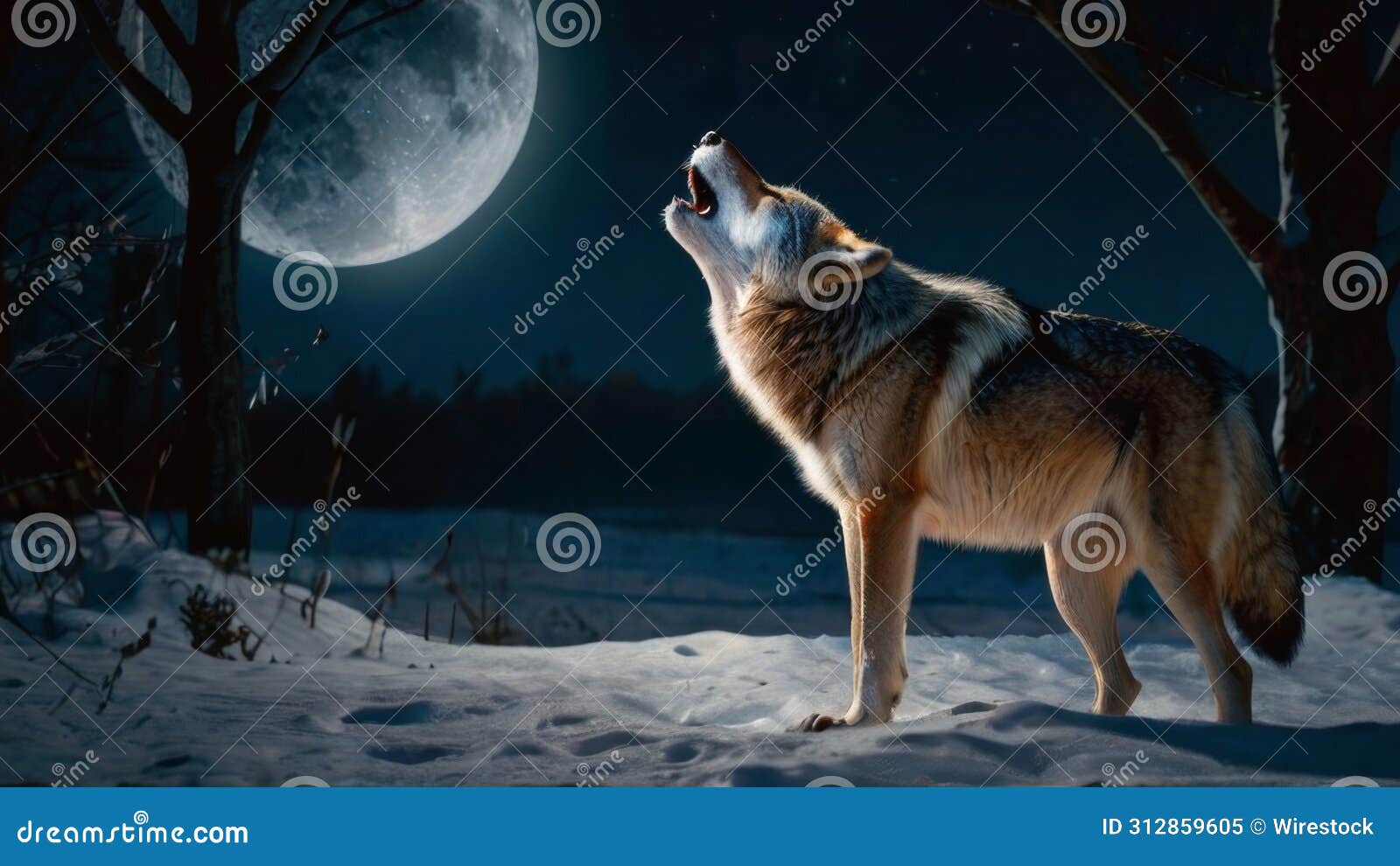 AI Generated Illustration of a Wolf Roaring in Front of the Full Moon ...