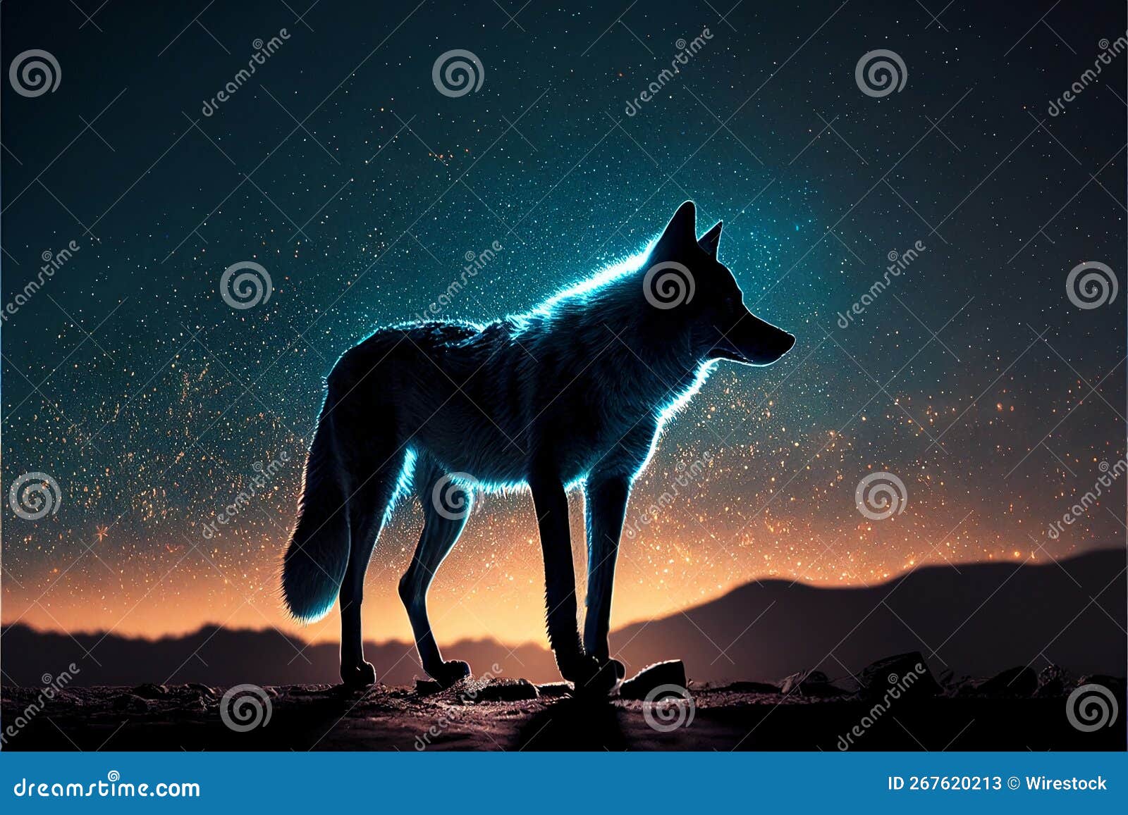 AI Generated Illustration of a Wolf with a Sunset Background Stock ...