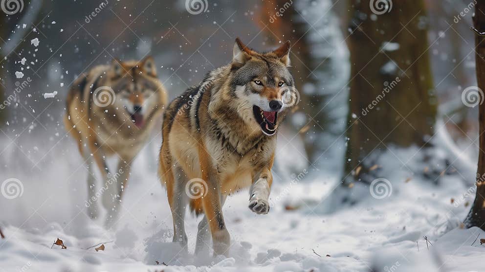 AI Generated Illustration of Wolves during a Hunt, Emphasizing Their ...