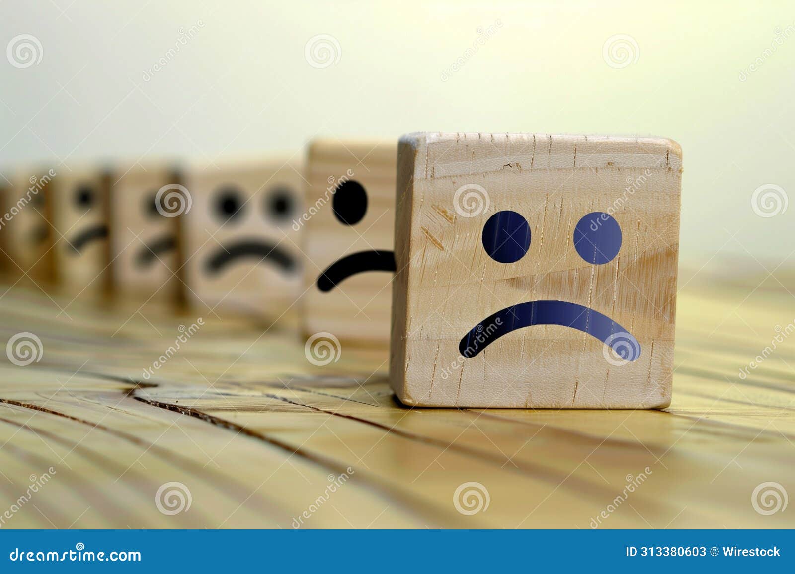 AI-generated Illustration of Wooden Blocks with Sad Faces on the ...