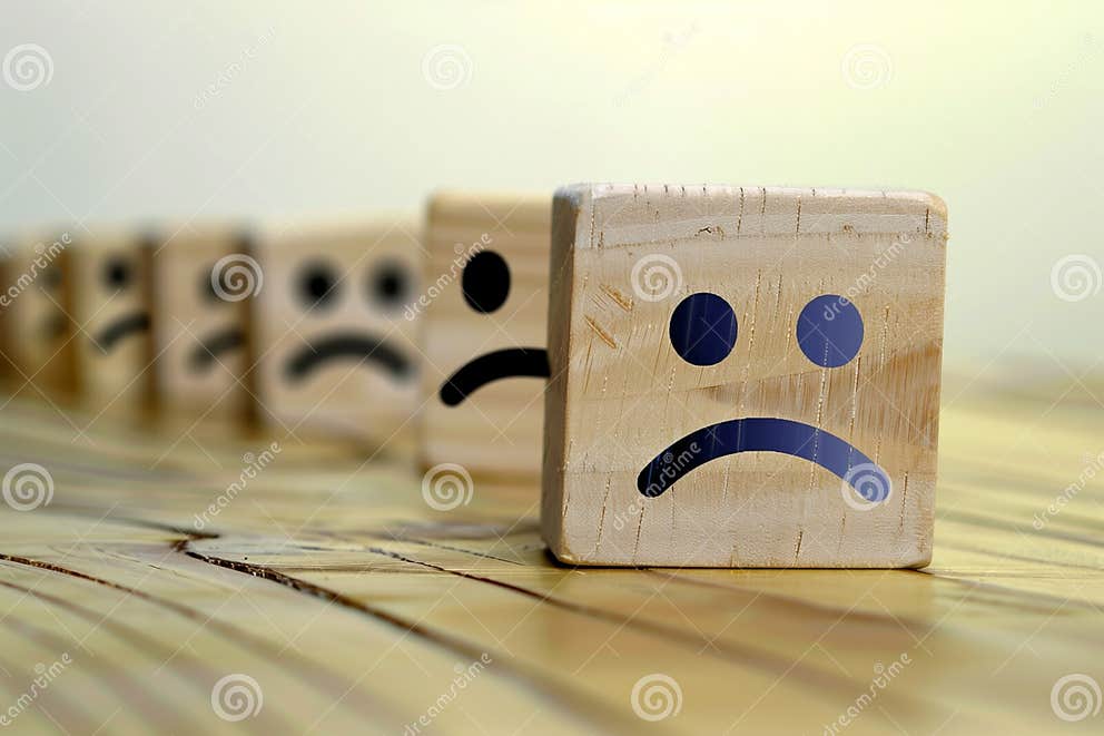 AI-generated Illustration of Wooden Blocks with Sad Faces on the ...