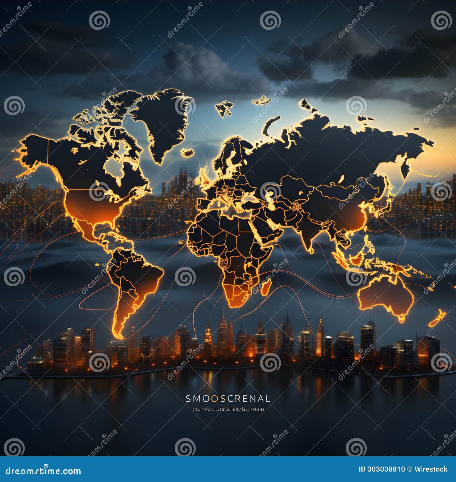 A World Map with Lines of Connections To Countries in a Blue Sky Stock ...