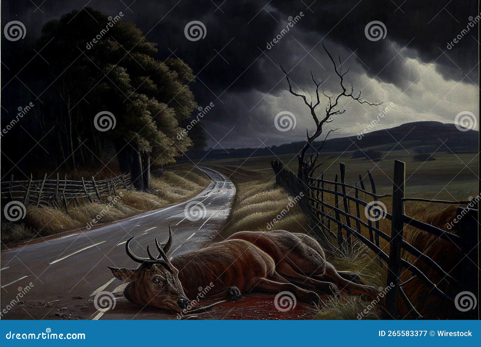 AI-generated Illustration of a Wounded Deer Lying on the Grass Next To ...
