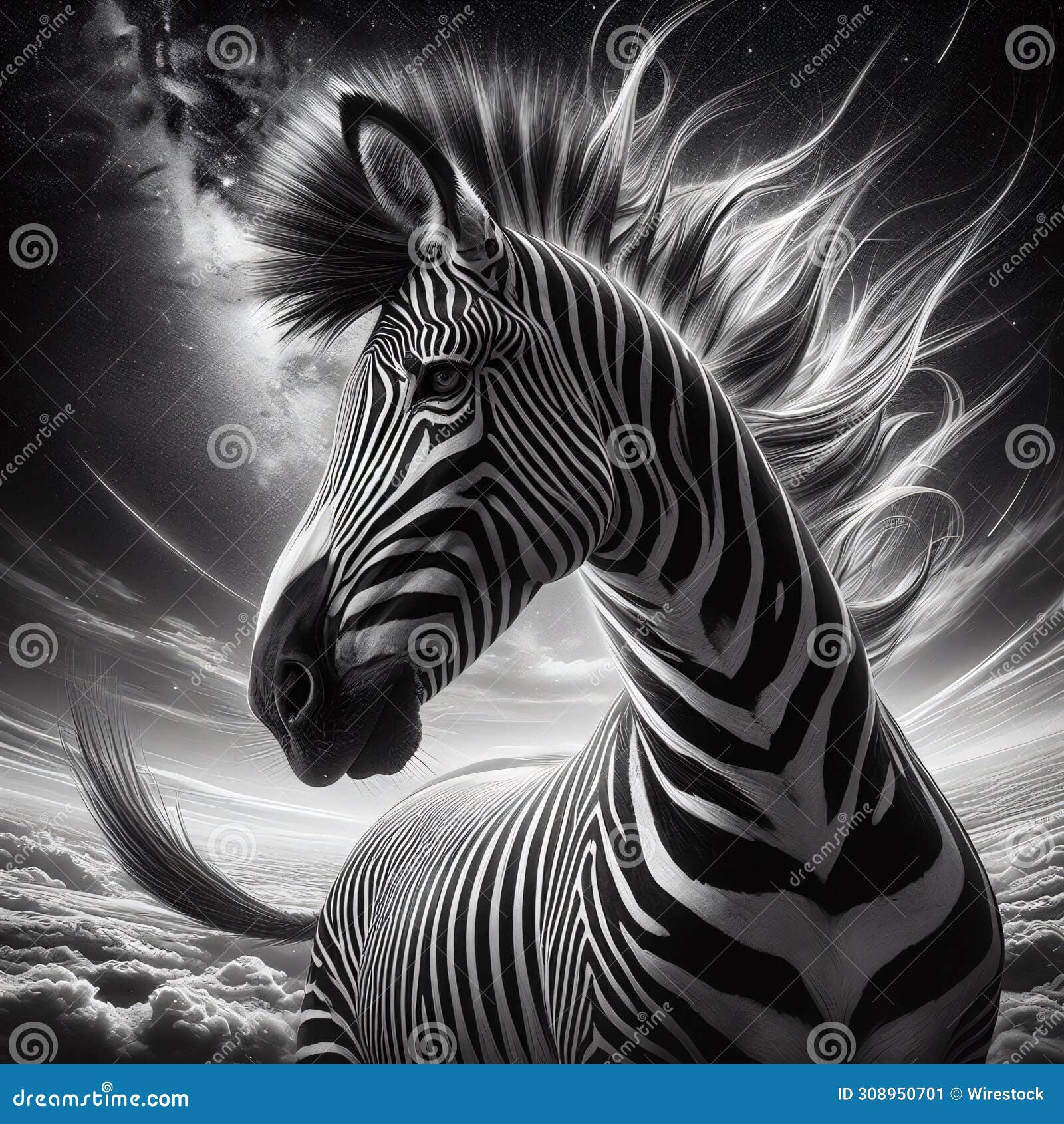 AI Generated Illustration of a Zebra Standing in Clouds Stock Image ...