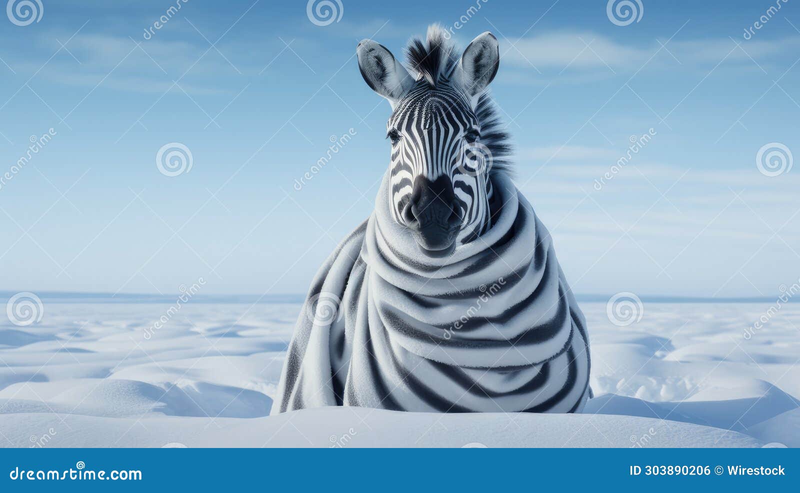 AI Generated Illustration of a Zebra Standing in the Snow, Making Eye ...