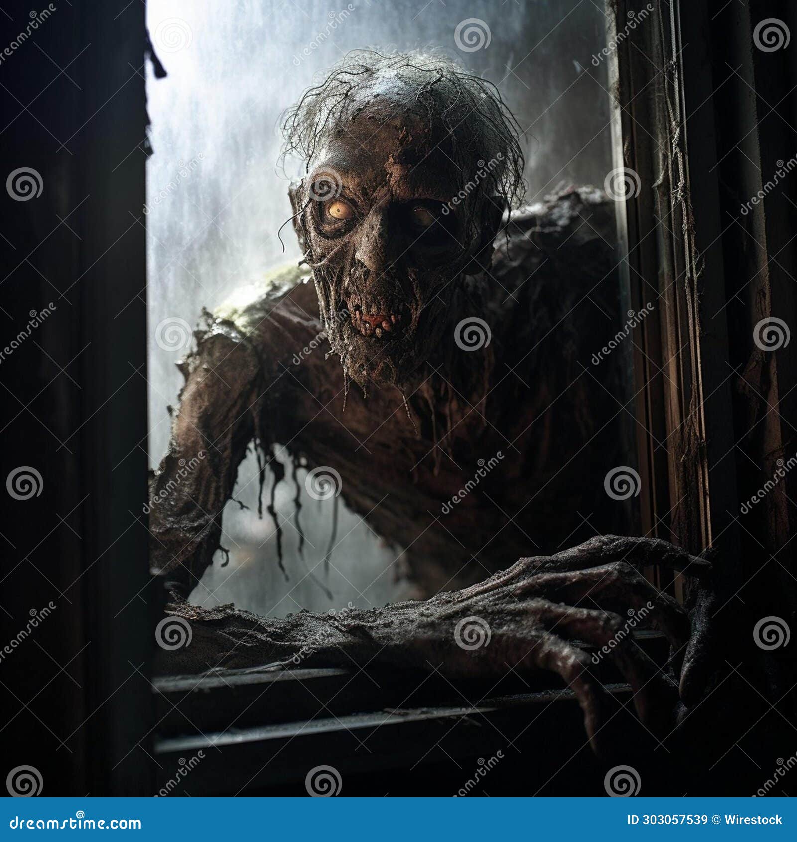 AI Generated Illustration of a Zombie Looking through the Window Stock ...