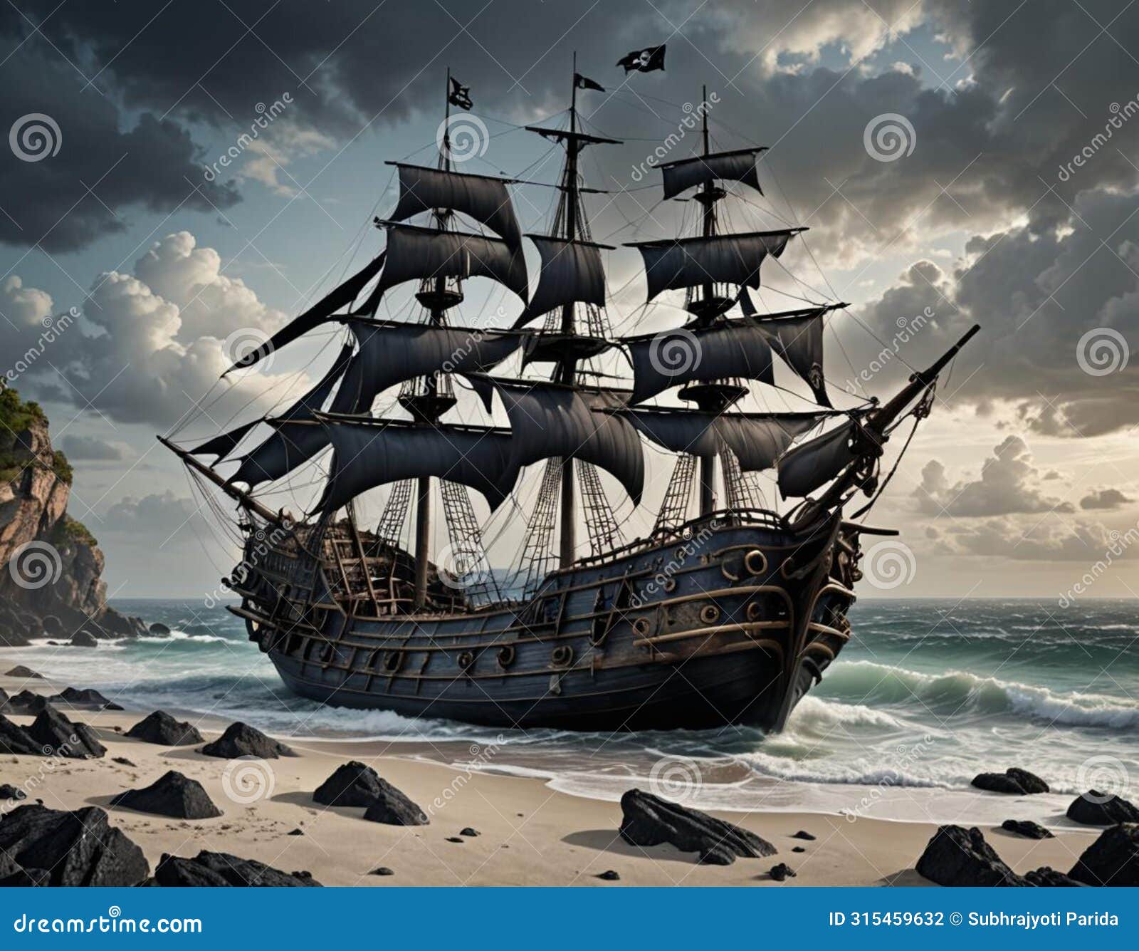 AI Generated Image of an Abandoned Ship Anchored at a Lonely Coast ...