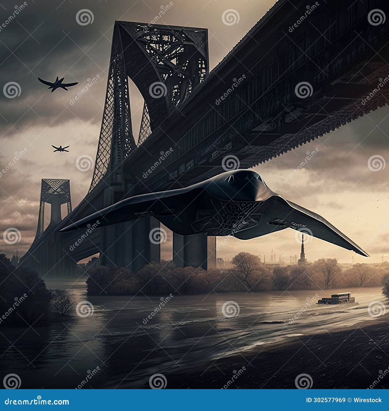 AI Generated Image of Airplanes in Flight Nea Bridge Stock Illustration ...