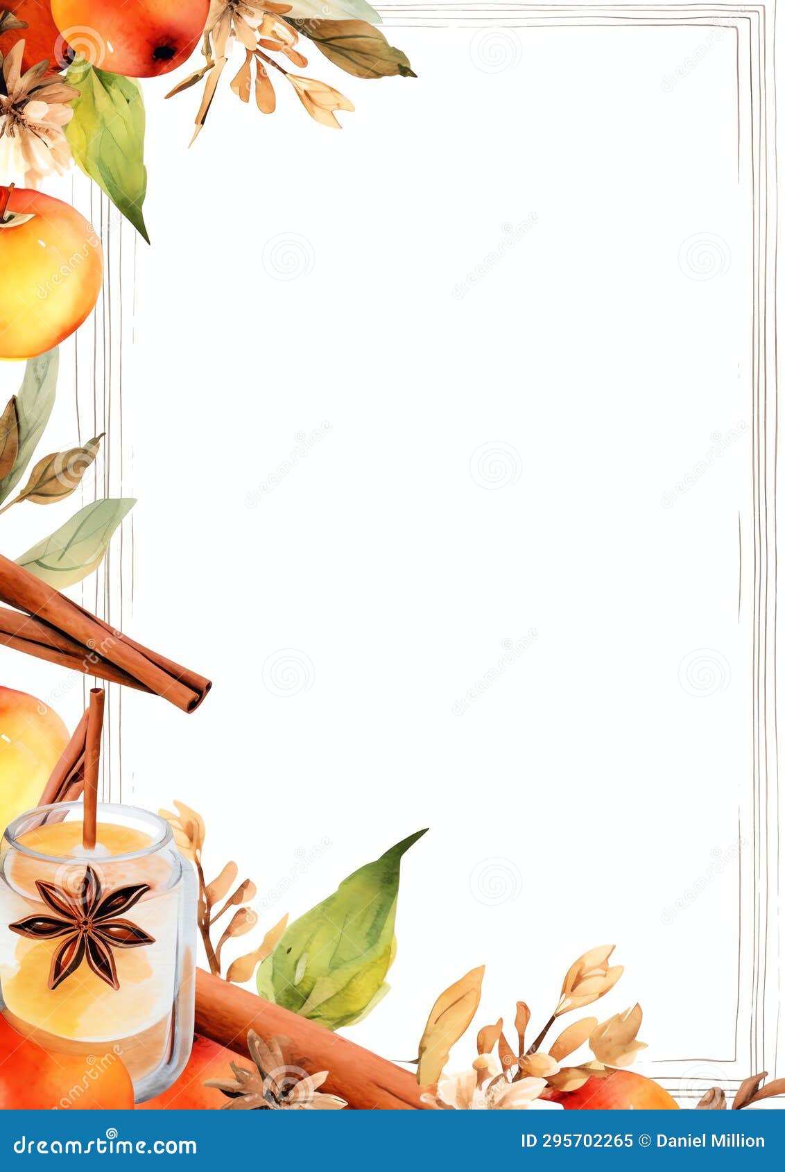 Apple Cider and Cinnamon Sticks Watercolor Border Frame Stock ...