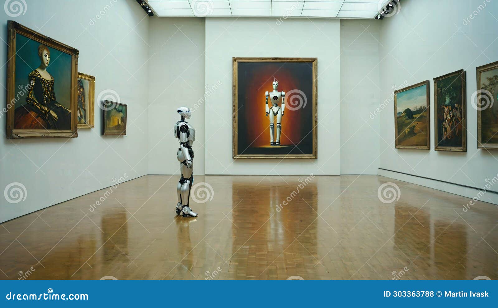 AI Generated Futuristic Image of a Robot Standing Alone in an Art ...