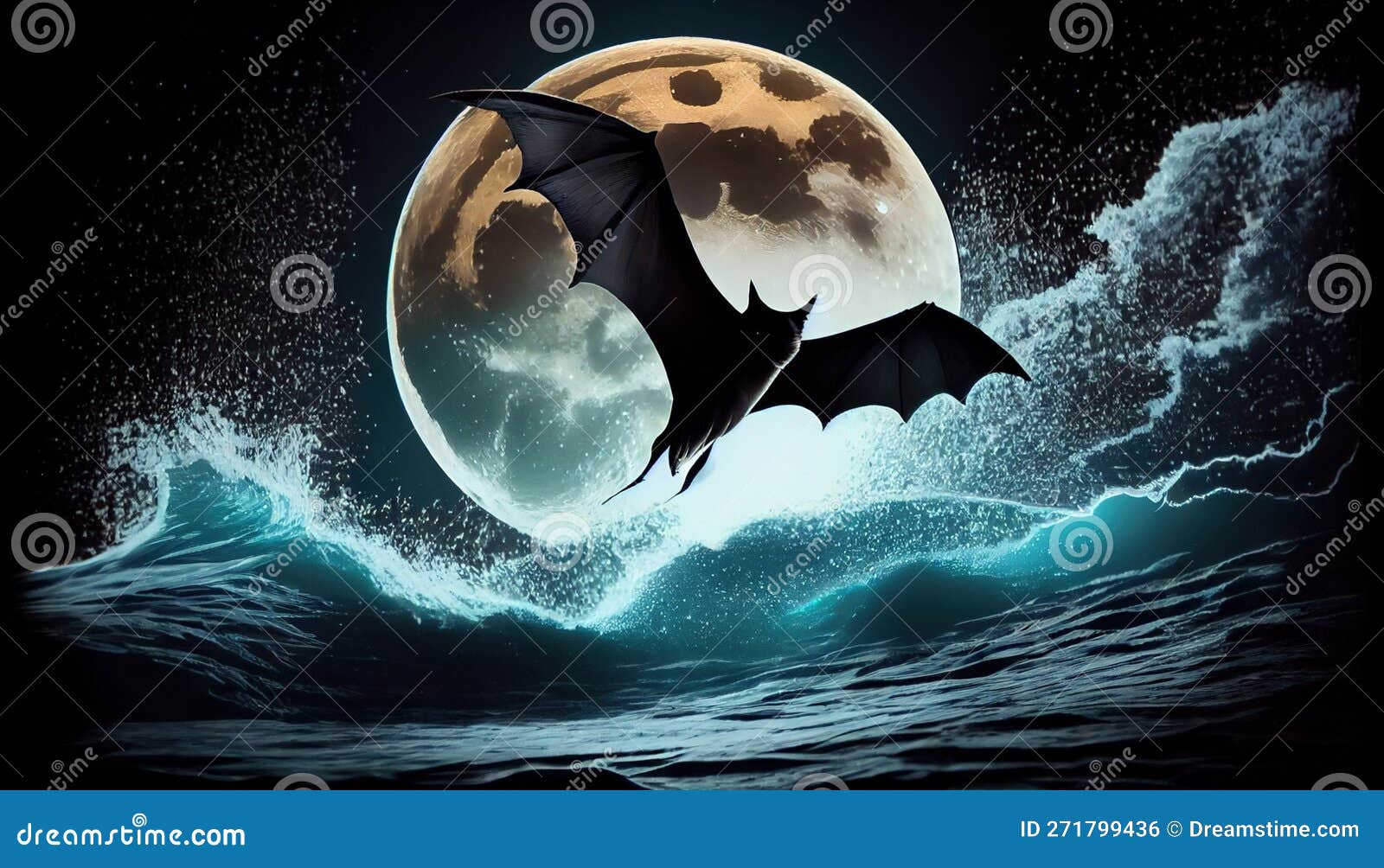 Majestic Bat Soaring Over Moonlit Ocean, Made with Generative AI Stock ...