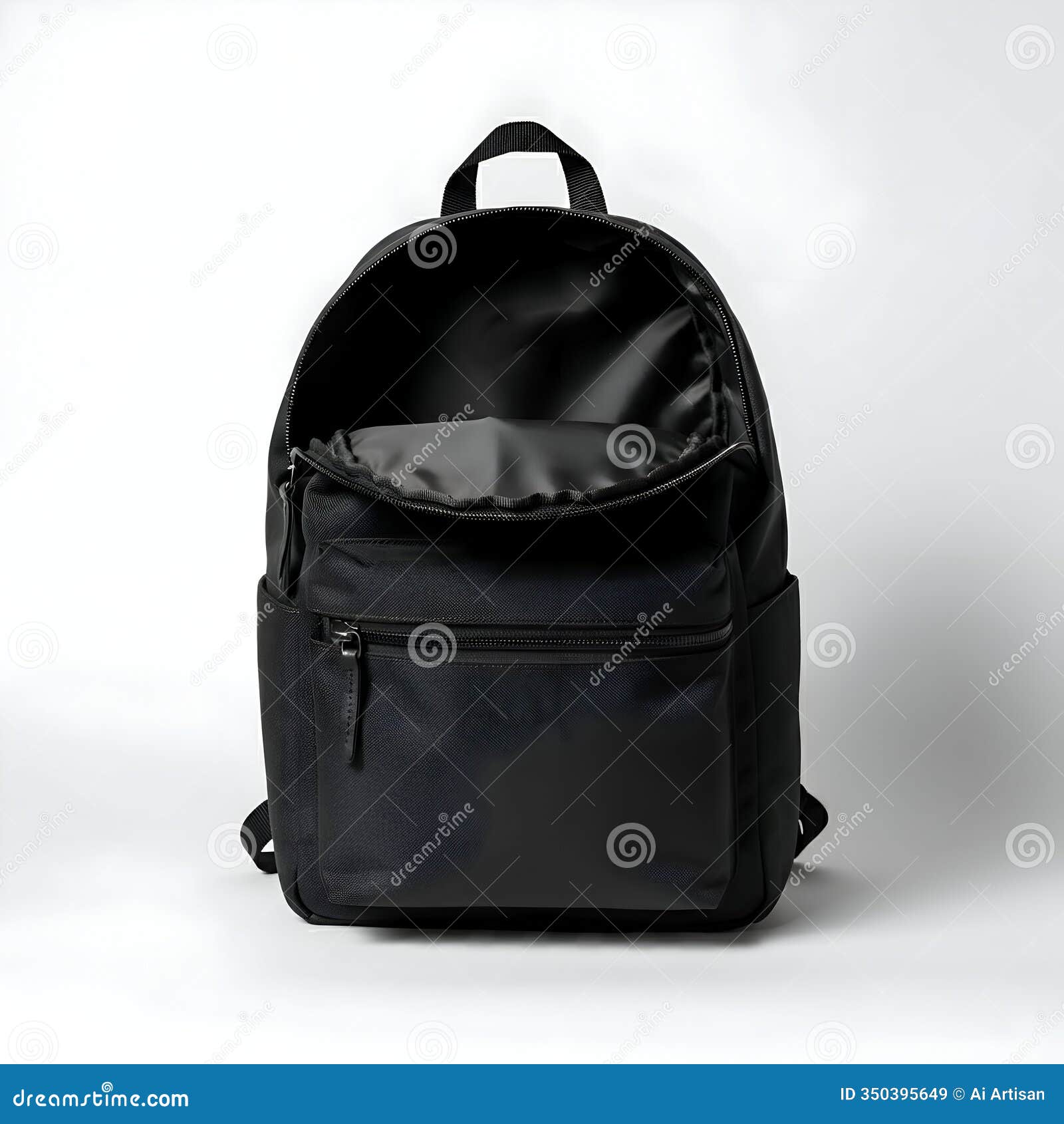 AI Generated Image Black Backpack Open with Empty Interior Stock ...