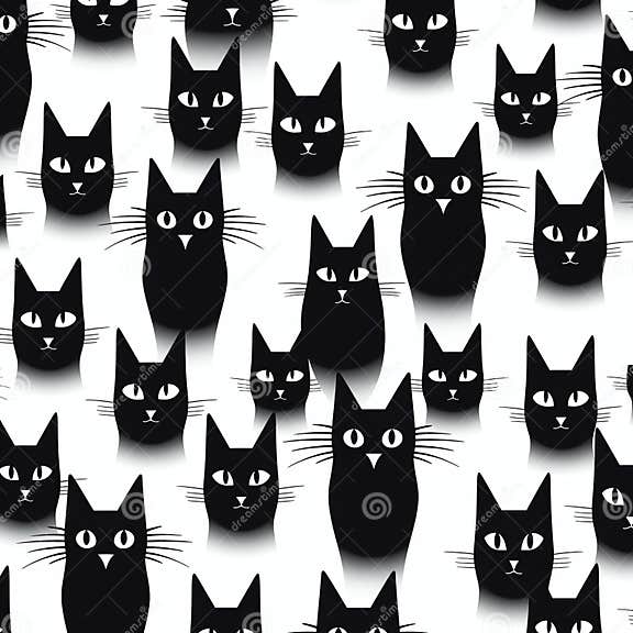 Black Cats Pattern with White Background Background, Design Seamless ...