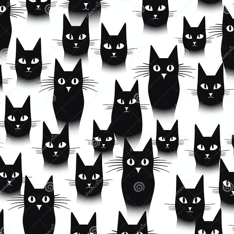 Black Cats Pattern with White Background Background, Design Seamless ...