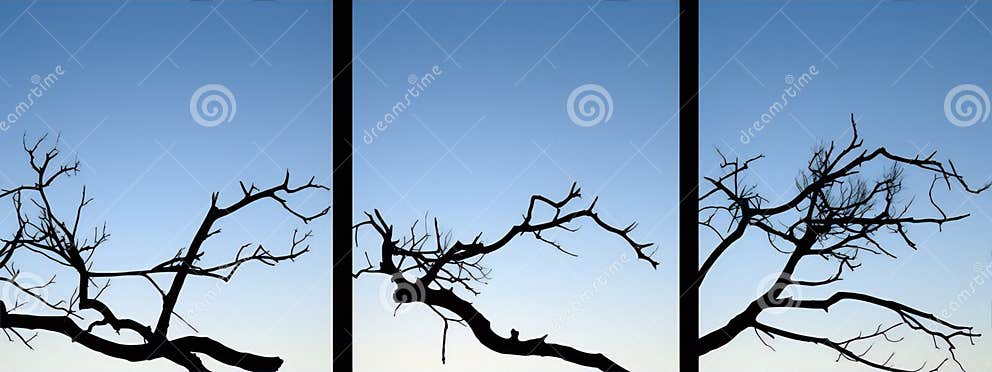 Black Tree Branches on Blue Background Stock Illustration - Illustration of generated, triptych ...