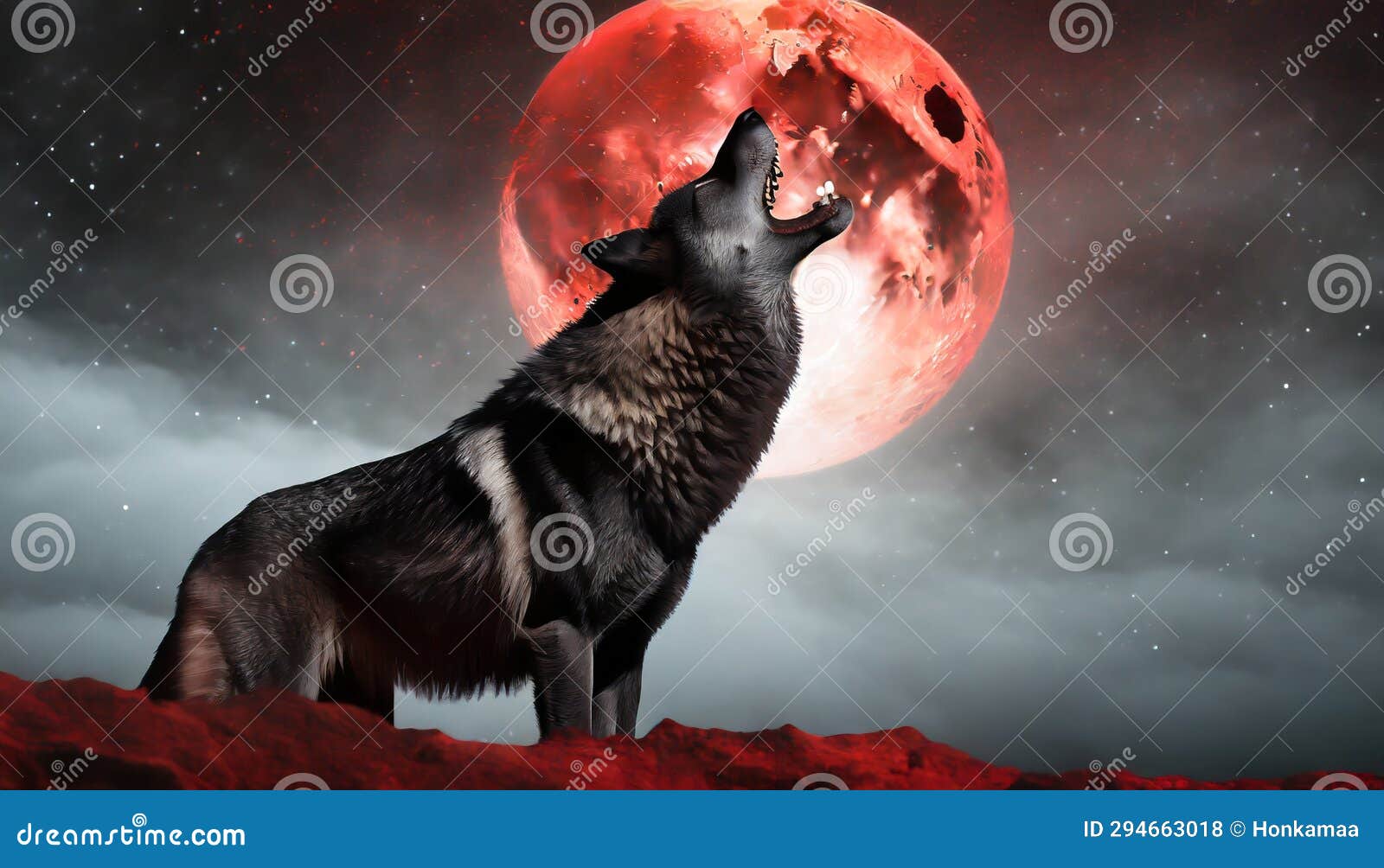 A wolf and a blood moon stock illustration. Illustration of forest ...