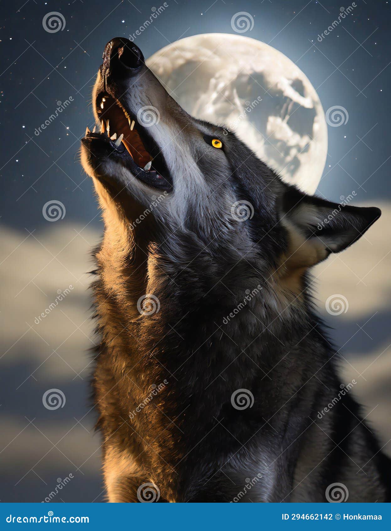A wolf and the moon stock illustration. Illustration of fantasy - 294662142