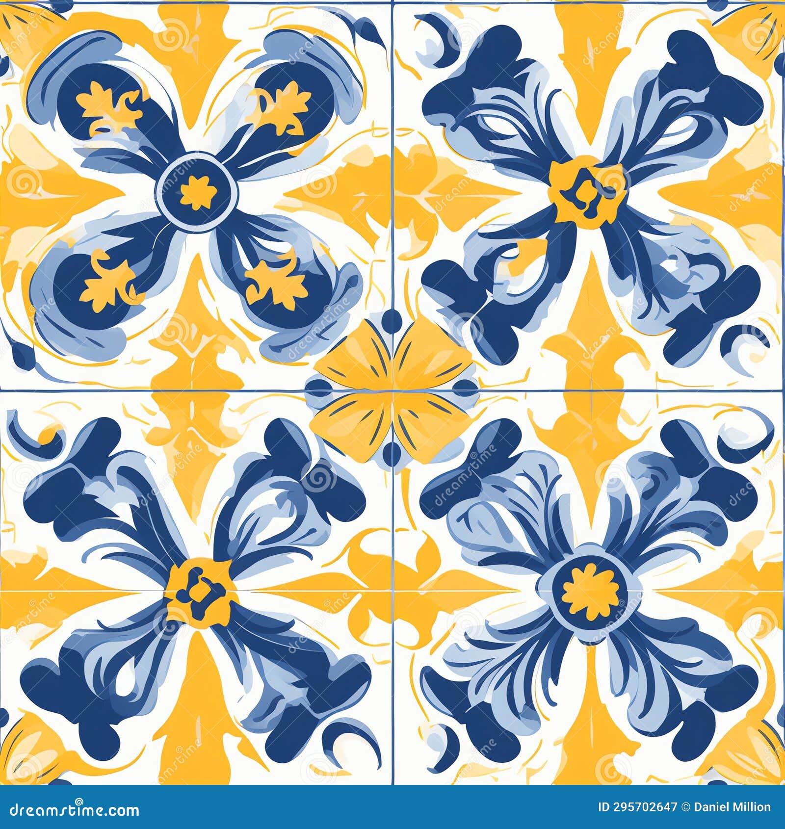 Blue and Yellow Azulejos Tile Pattern for Decoration Stock Illustration ...
