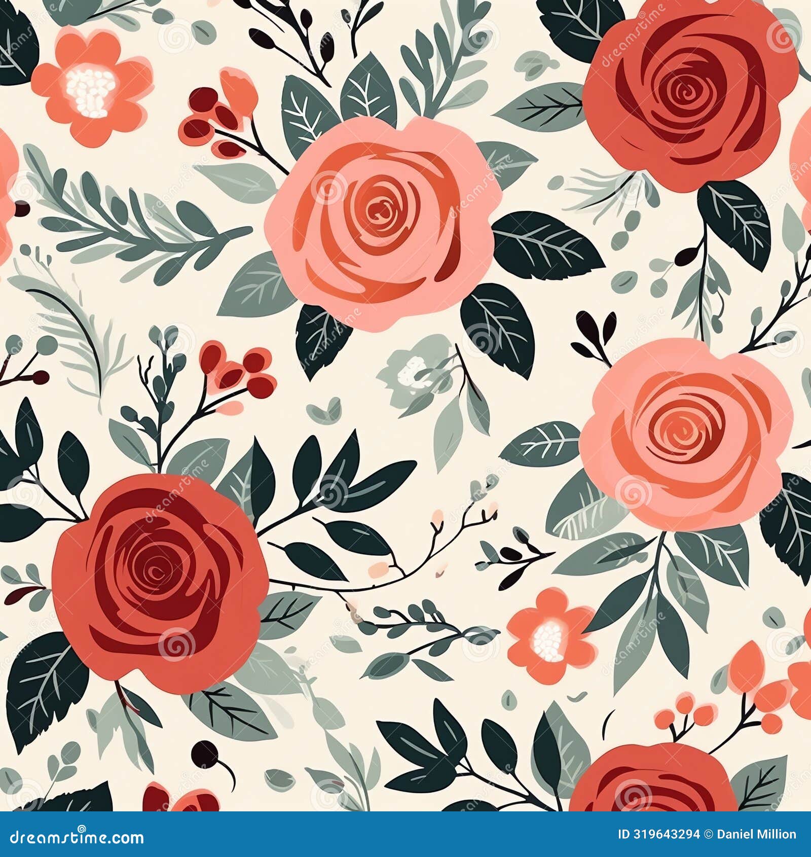 Boho Roses Flowers Background Pattern Wallpaper Vector Stock ...