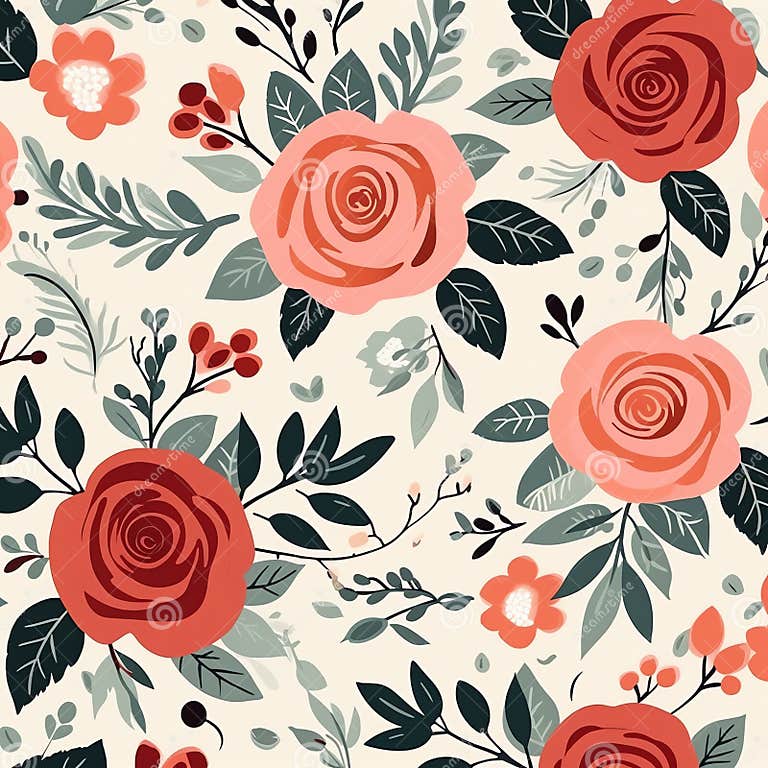 Boho Roses Flowers Background Pattern Wallpaper Vector Stock ...