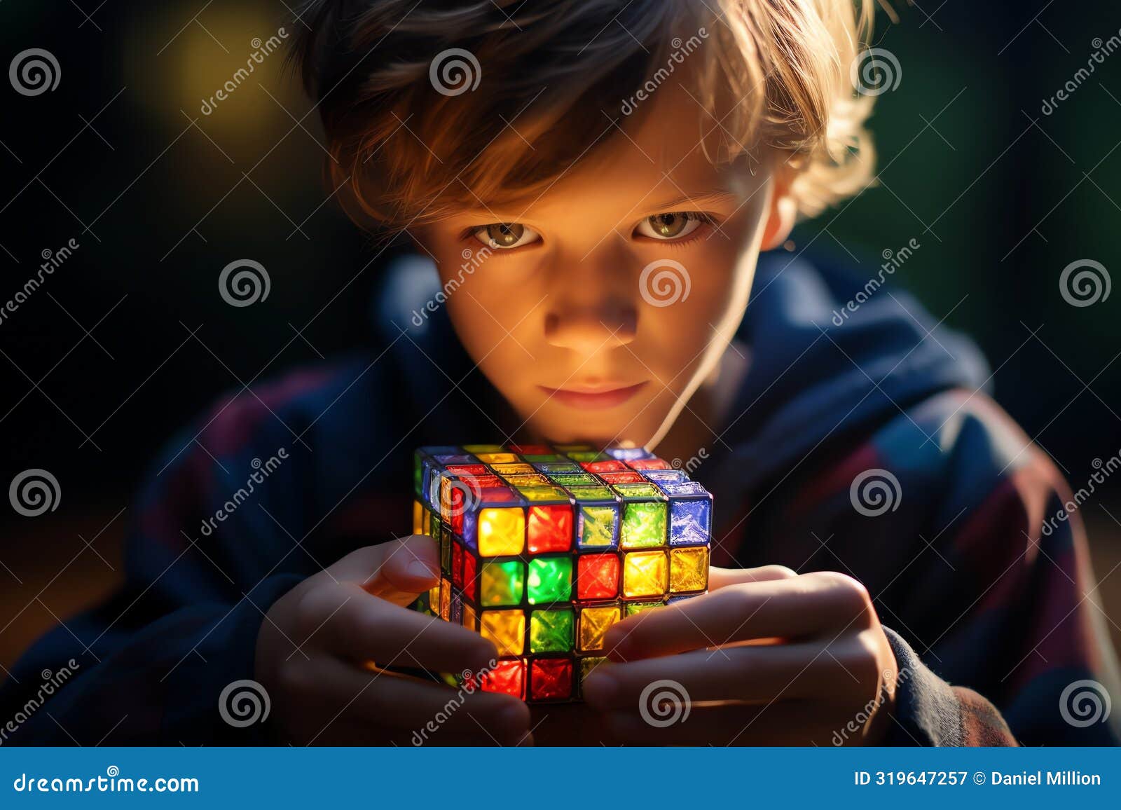 Boy Solving a Rubik Cube, Smart Kid in School Stock Illustration ...
