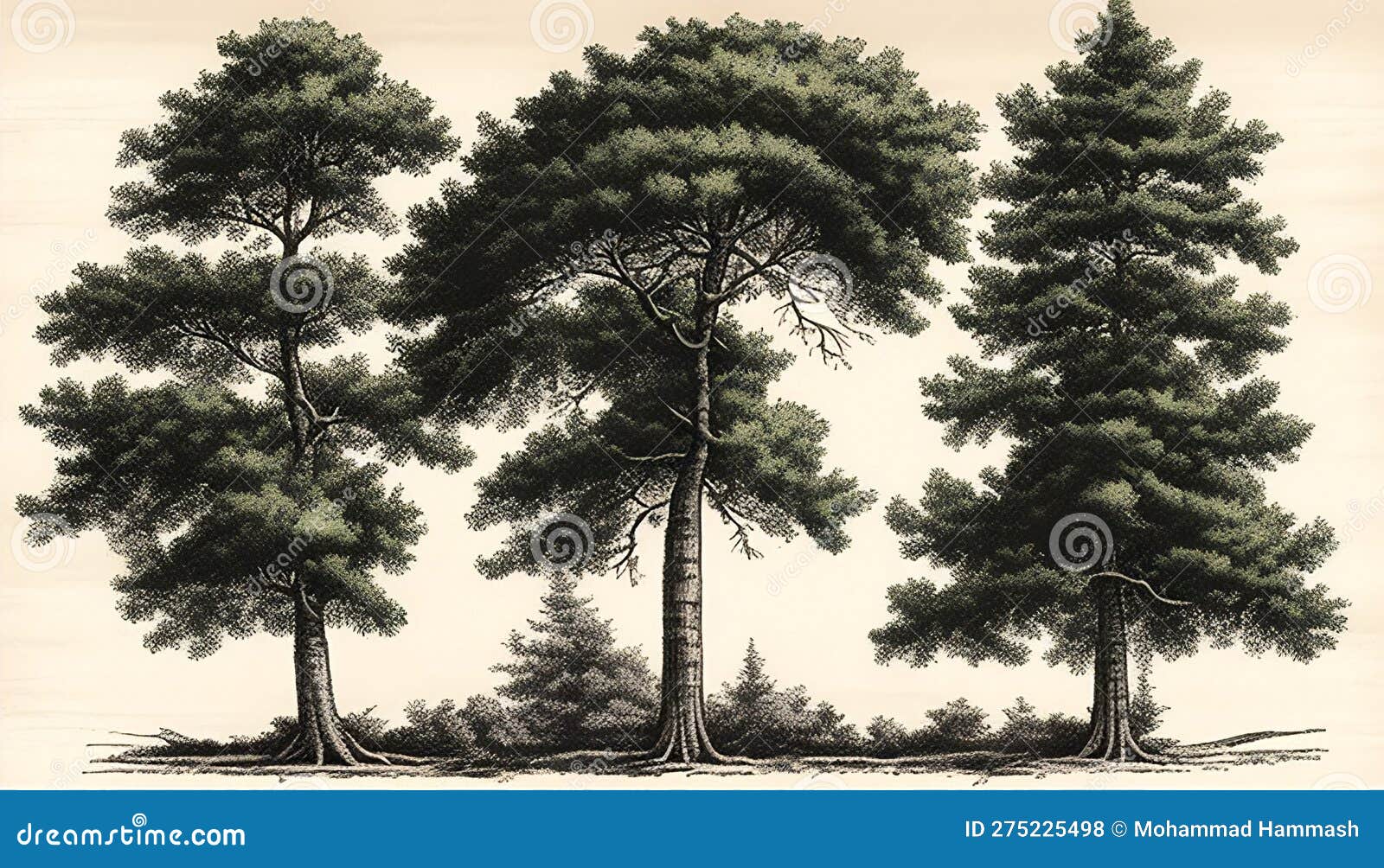 Three Realistic Trees in a Lush Forest, Made with Generative AI Stock ...