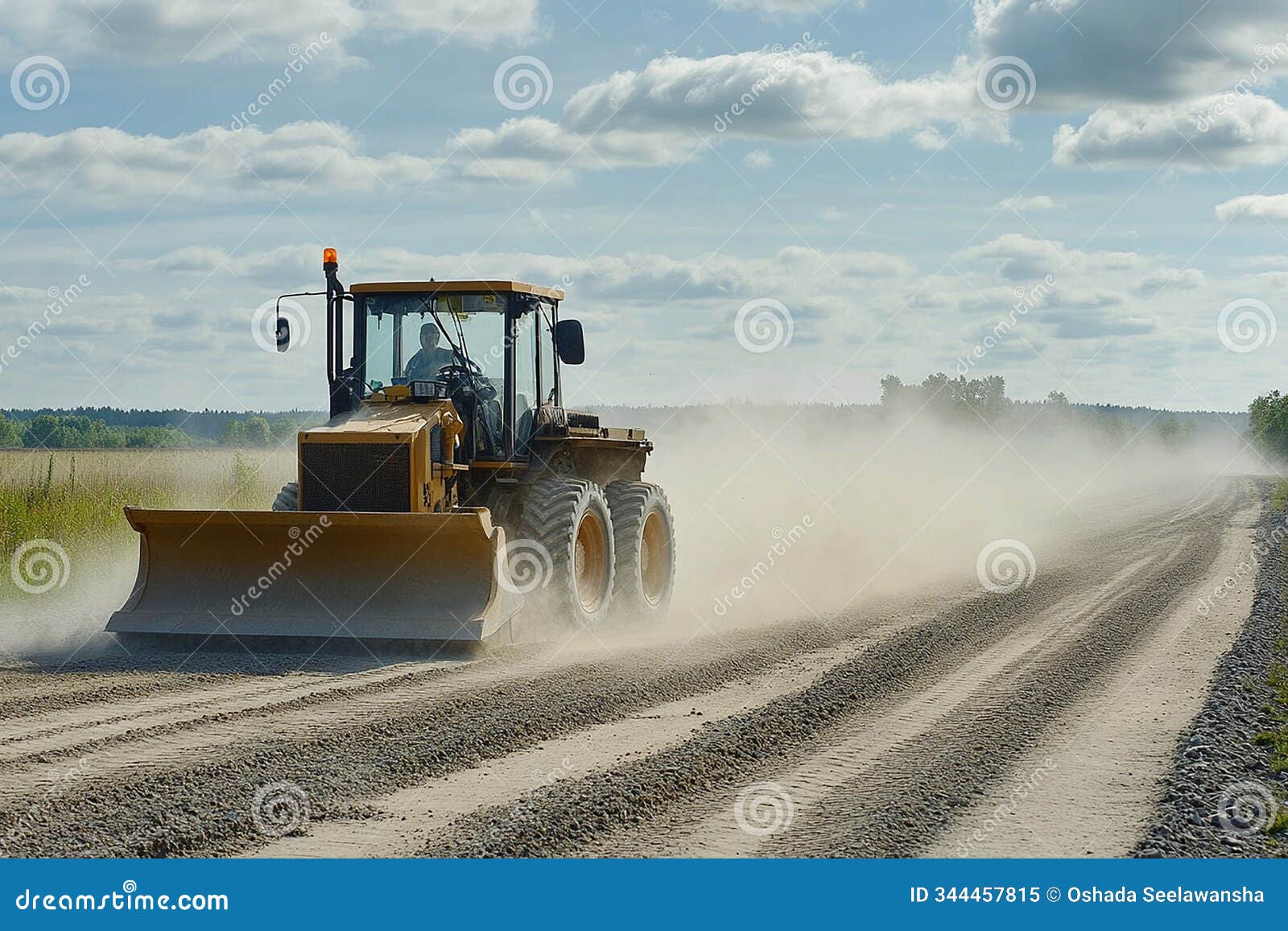 A Grader Operator Levels the Ground on a New Road Construction Project ...