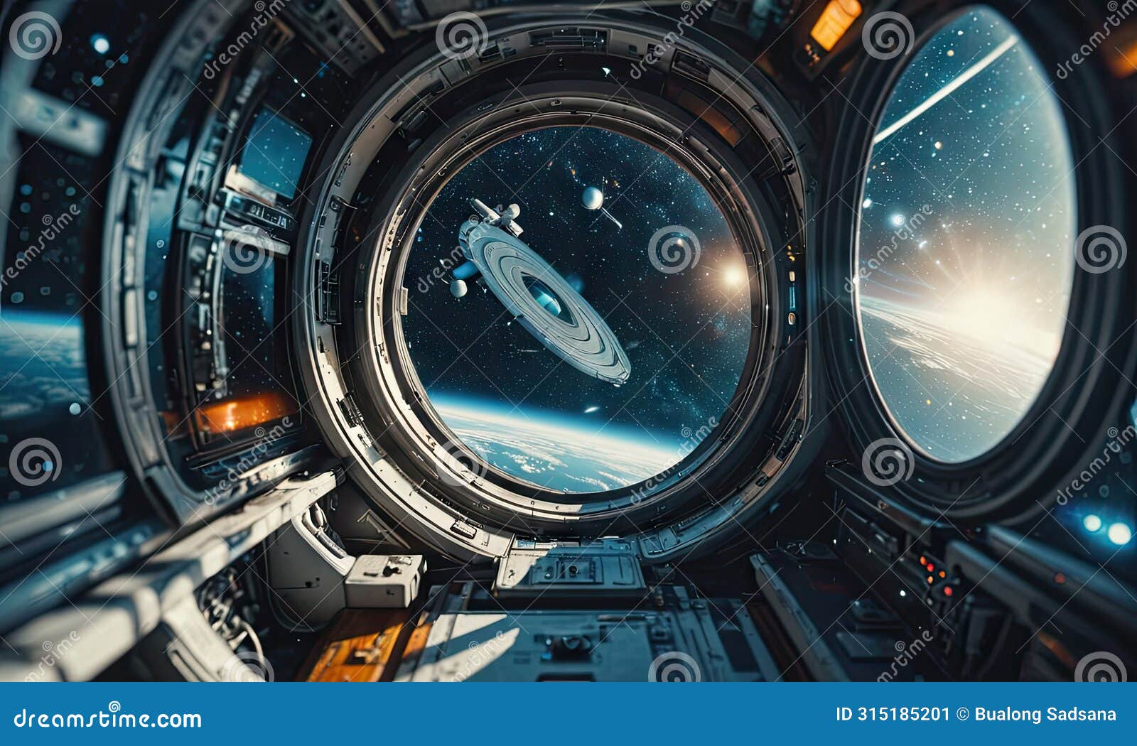 A Space Shuttle Window Shows a View of the Earth. Stock Illustration ...