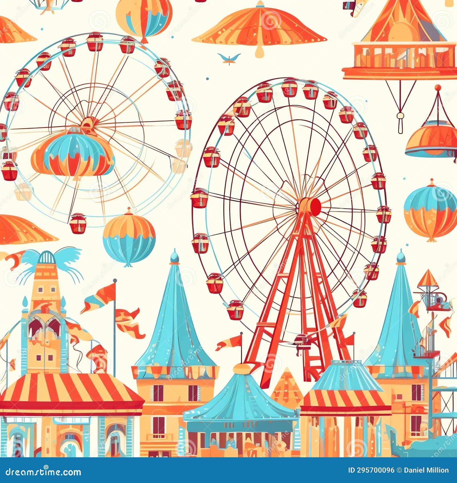 Carnival Rides and Ferris Wheels Background, Design Seamless Pattern ...