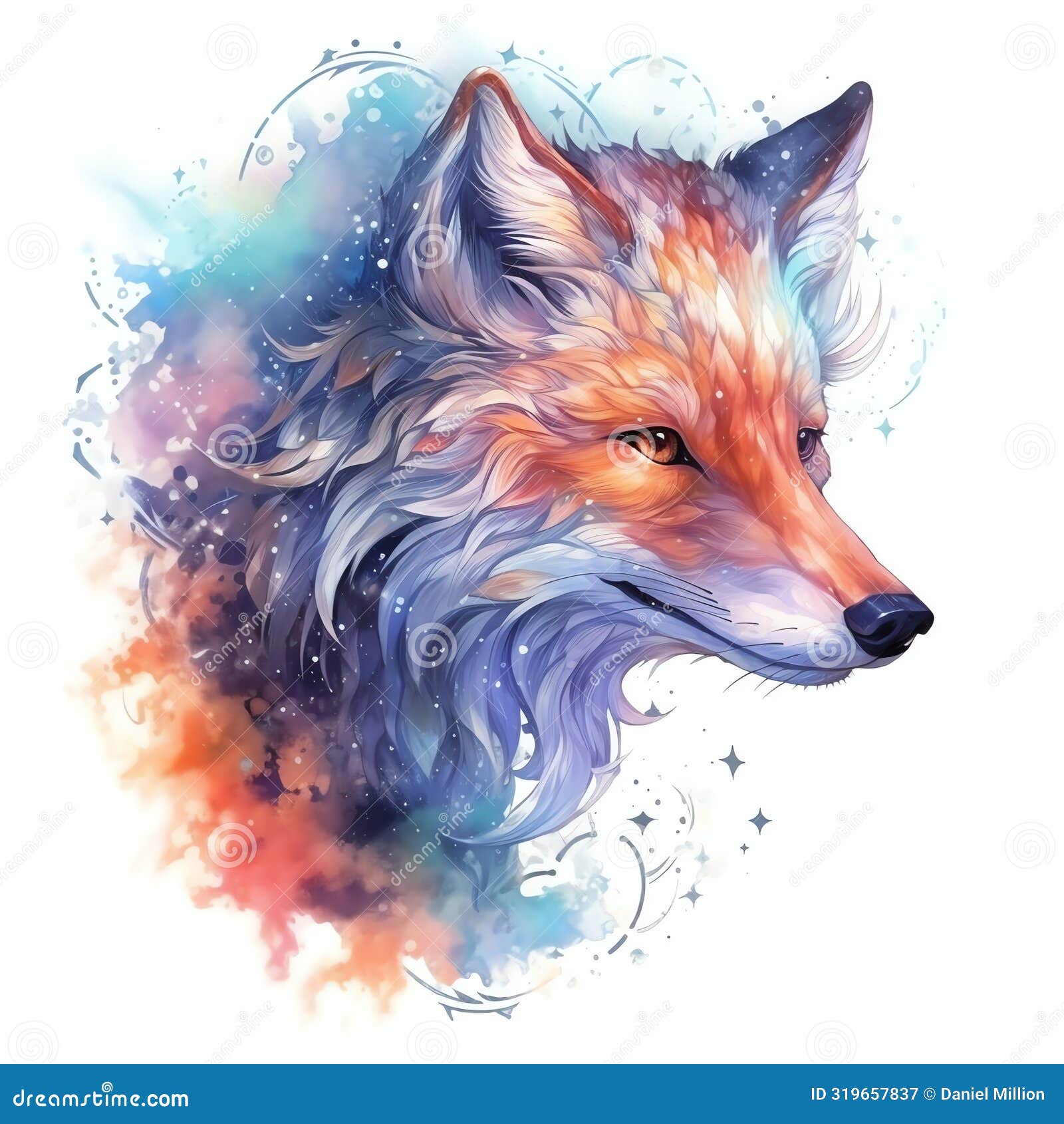 Celestial Foxfire Fantasy Sky Night Gazing Watercolor Stock ...