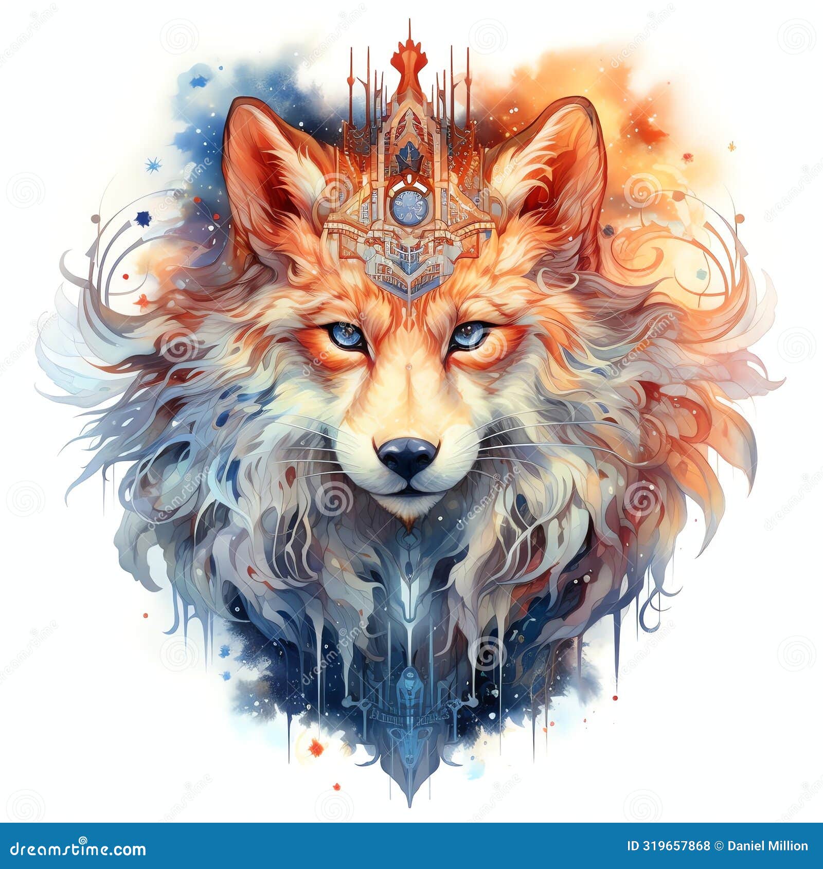 Celestial Foxfire Fantasy Sky Night Gazing Watercolor Stock ...