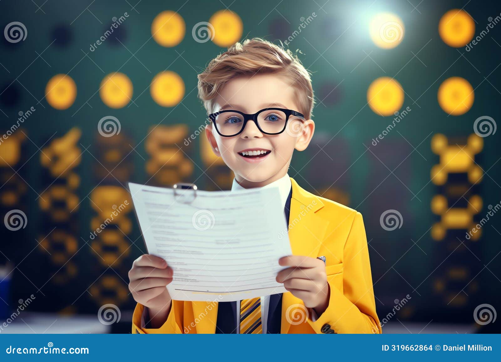 Child Participating in a Spelling Bee Competition, Smart Kid in School ...