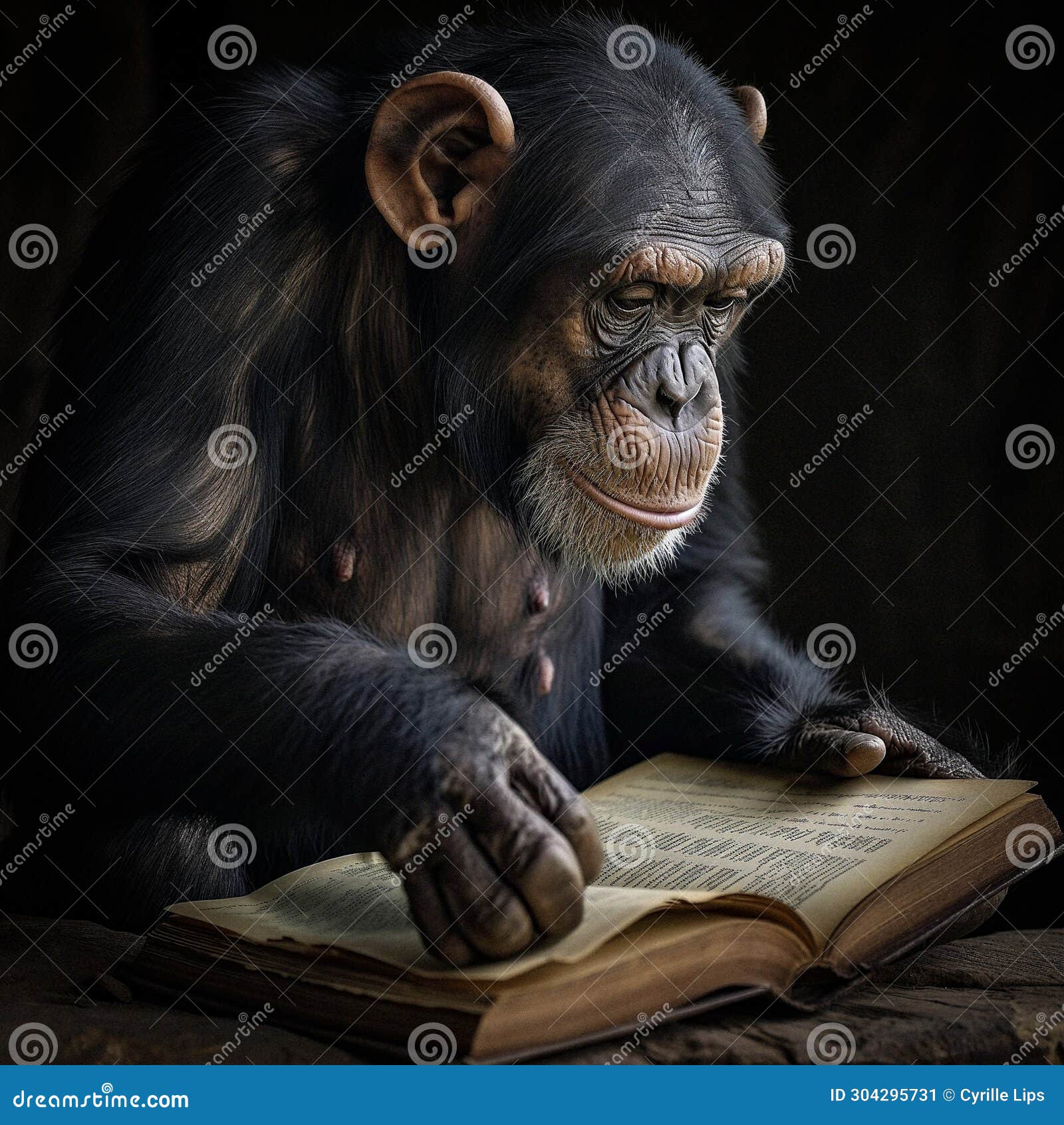 AI-Generated Image of a Chimpanzee Reading a Book Stock Illustration ...