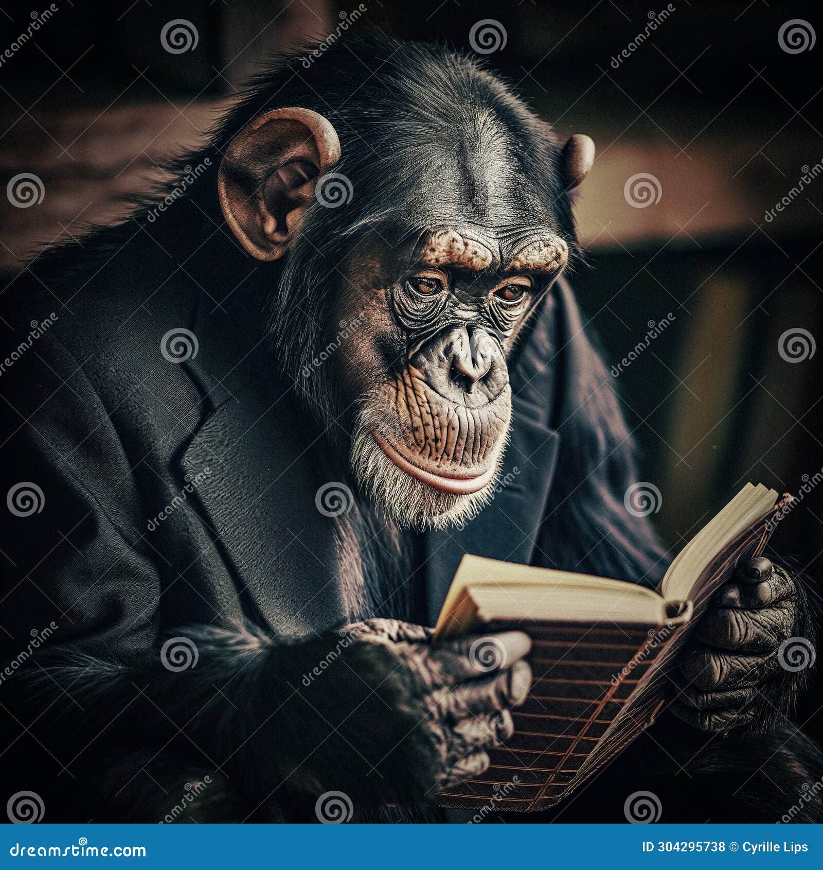 AI-Generated Image of a Chimpanzee Reading a Book Stock Illustration ...