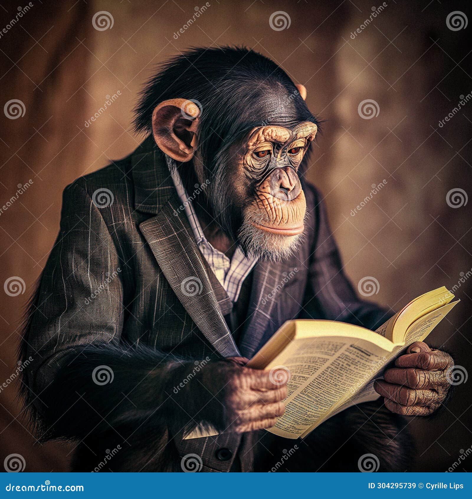 AI-Generated Image of a Chimpanzee Reading a Book Stock Illustration ...