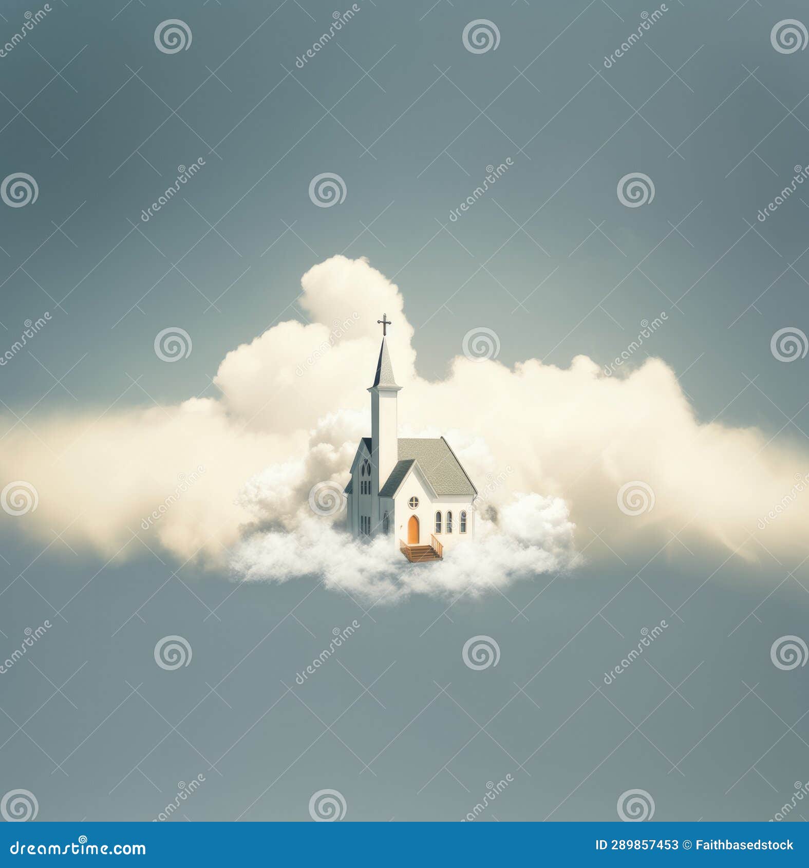 Church built on the clouds stock illustration. Illustration of ...