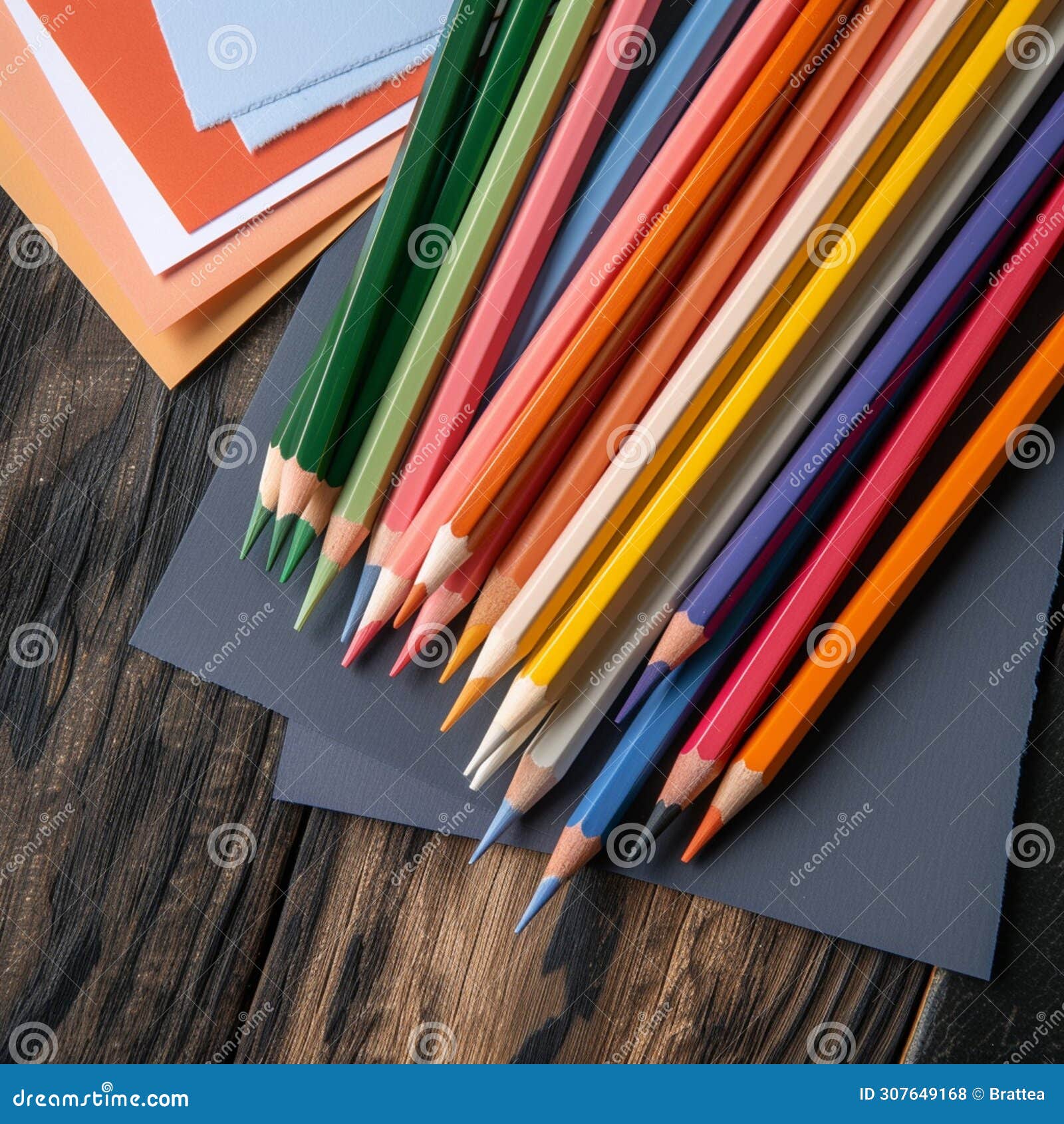 Colorful Crayons and Stack of Drawing Papers on Wooden Table. Square ...