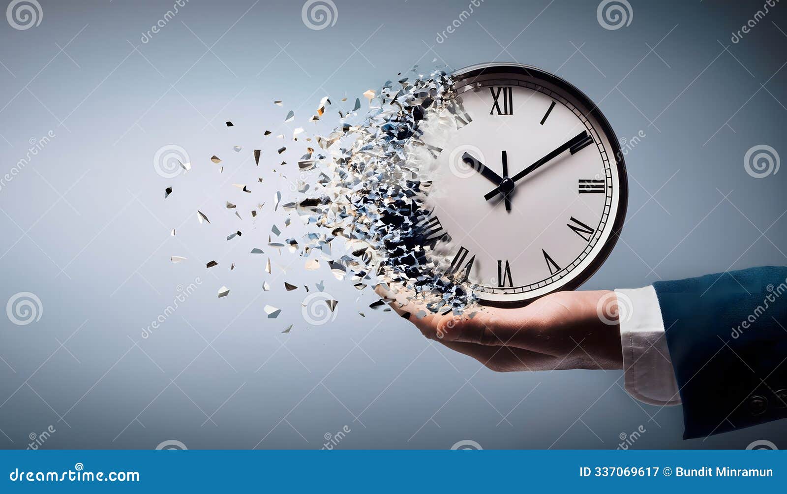 Concept of Passing Away, the Clock Breaks Down into Pieces. Hand ...