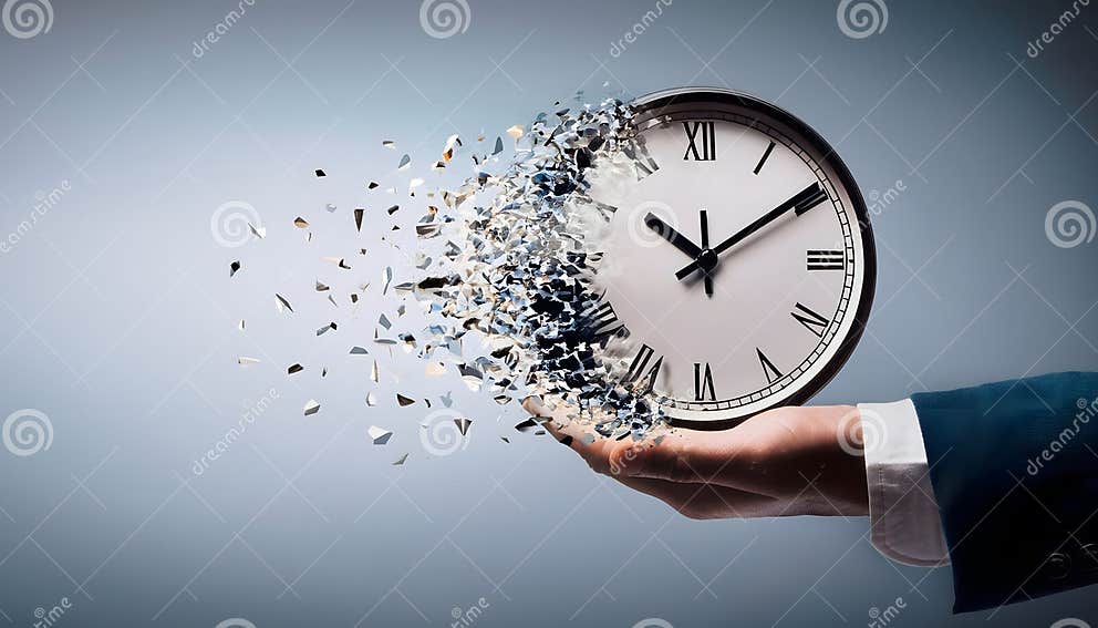 Concept of Passing Away, the Clock Breaks Down into Pieces. Hand ...