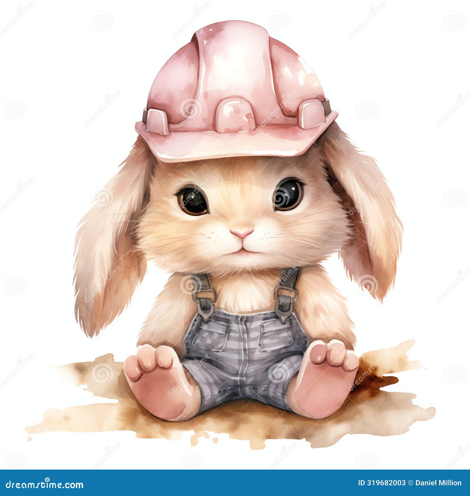 Construction Worker Cute Bunny with Hard Hat Pink Cute Bunny Watercolor ...