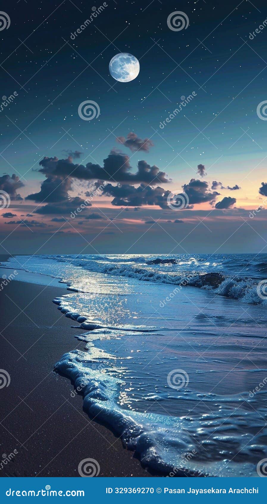 Beach Moonlight Scene stock illustration. Illustration of moonlit ...