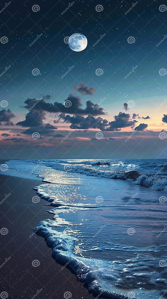 Beach Moonlight Scene stock illustration. Illustration of moonlit ...