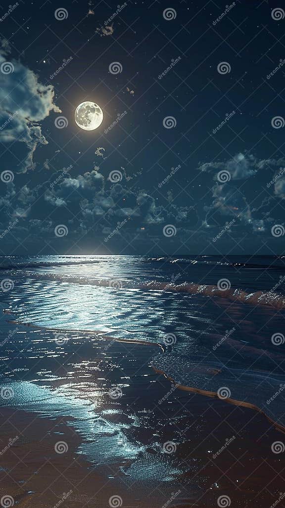 Beach Moonlight Scene stock illustration. Illustration of ambiance ...
